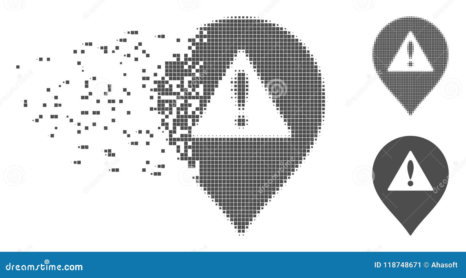 Decomposed Pixel Halftone Danger Map Marker Icon Stock Vector ...