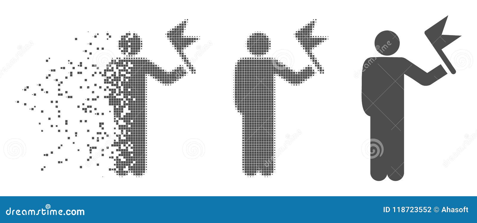 Moving Pixel Halftone Man with Flag Icon Stock Vector - Illustration of ...