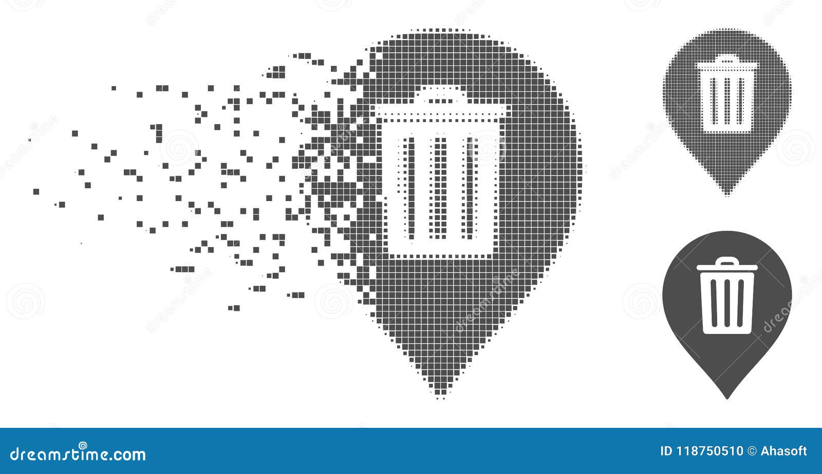 Dissipated Pixel Halftone Trash Can Marker Icon Stock Vector ...