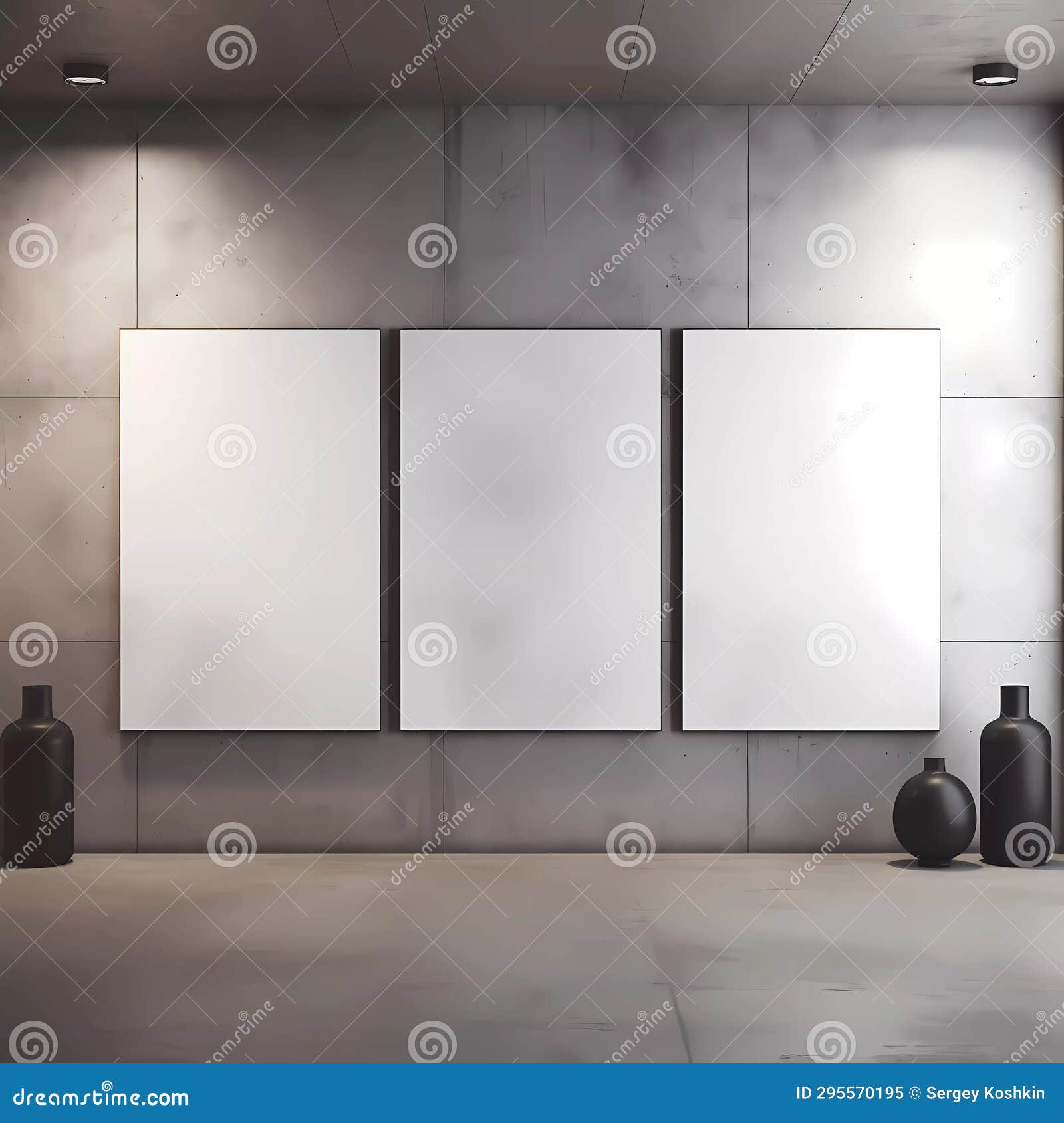 Gray Wall with 3 White Signboard Mockup and Copy Space Background ...
