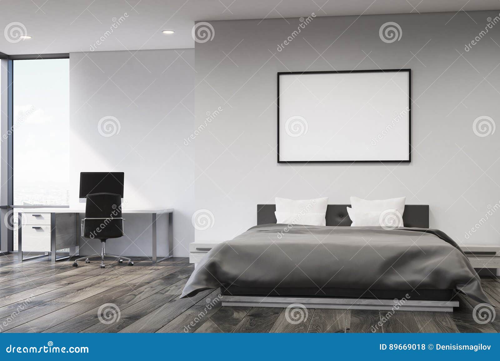 Gray wall bedroom, front stock illustration. Illustration of ...