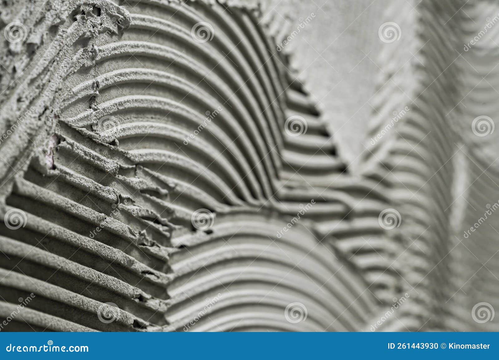 Gray Wall Glue Plaster Comb Surface Prepared for Tiling. Tile Adhesive ...