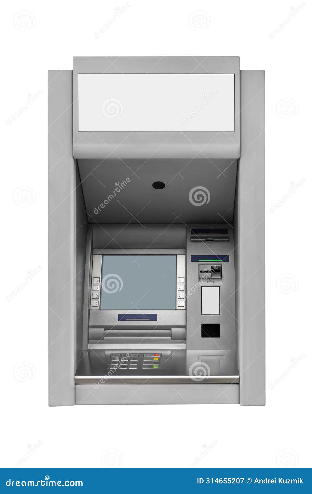 Gray Wall Mounted ATM Cash Machine with Blank Screen Isolated on White ...