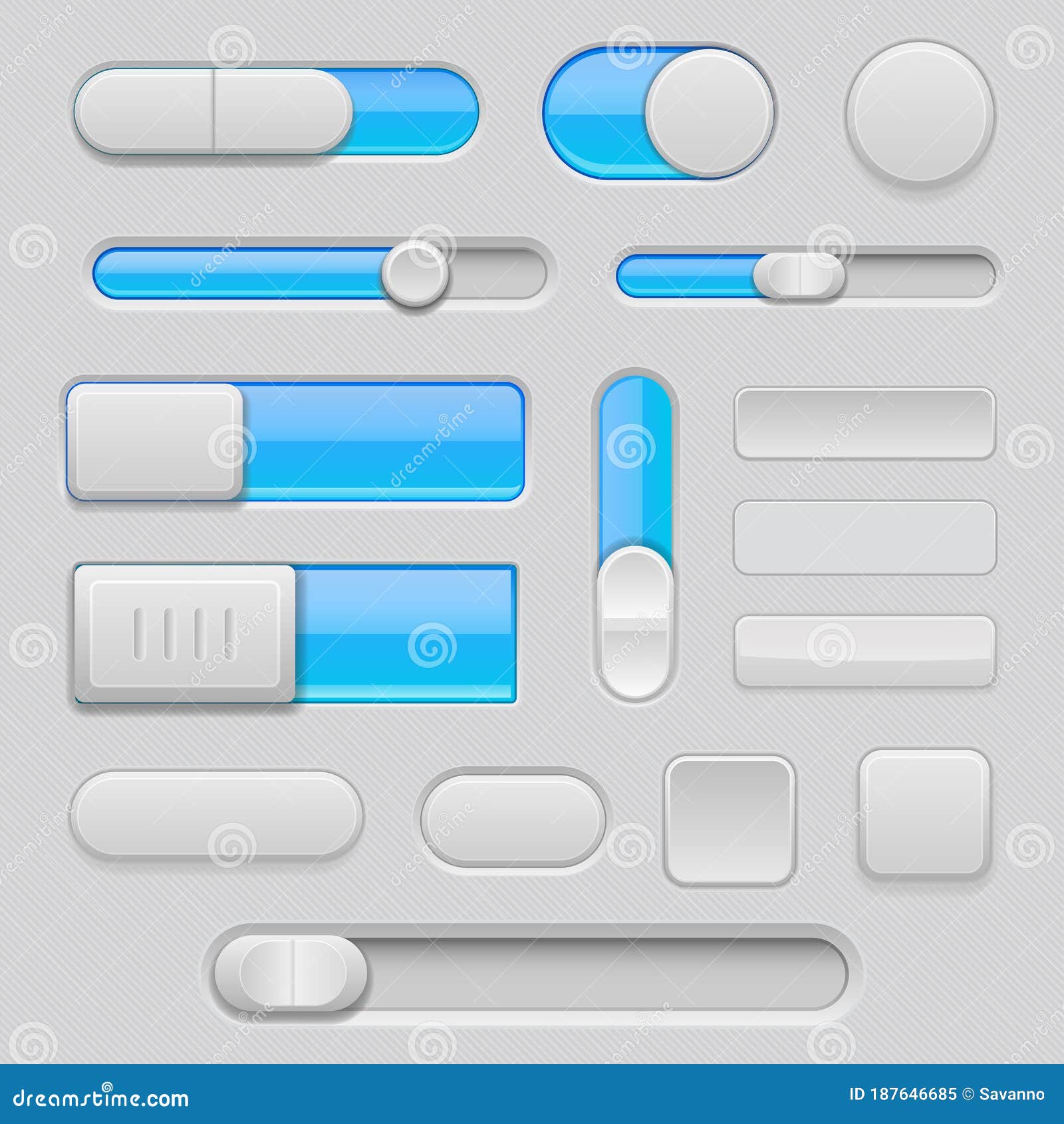 Gray Web Buttons with Blue Design Elements Stock Vector - Illustration of collection, slider ...