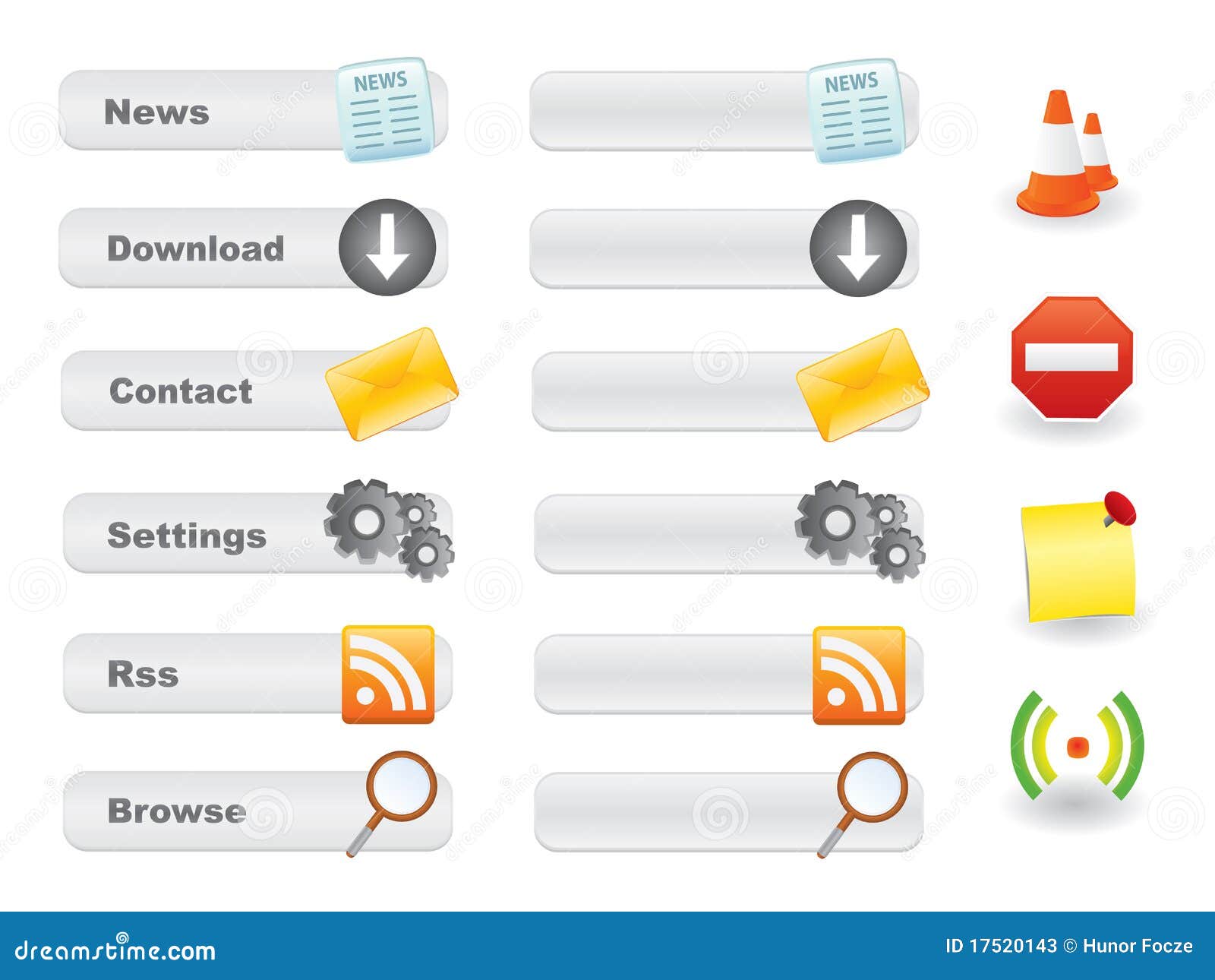 Gray Website Button Set with Icons Stock Vector - Illustration of ...