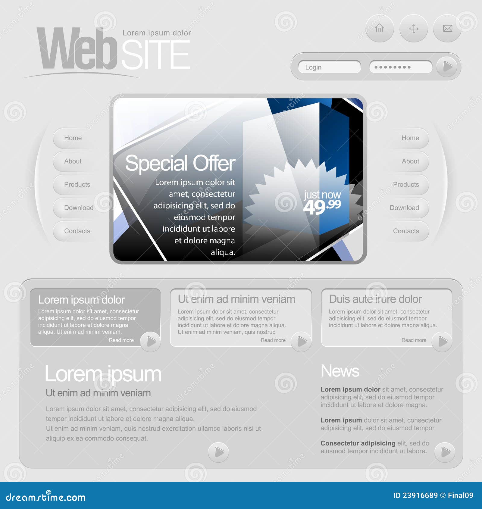 Gray Website Template 960 Grid. Stock Vector - Illustration of style ...