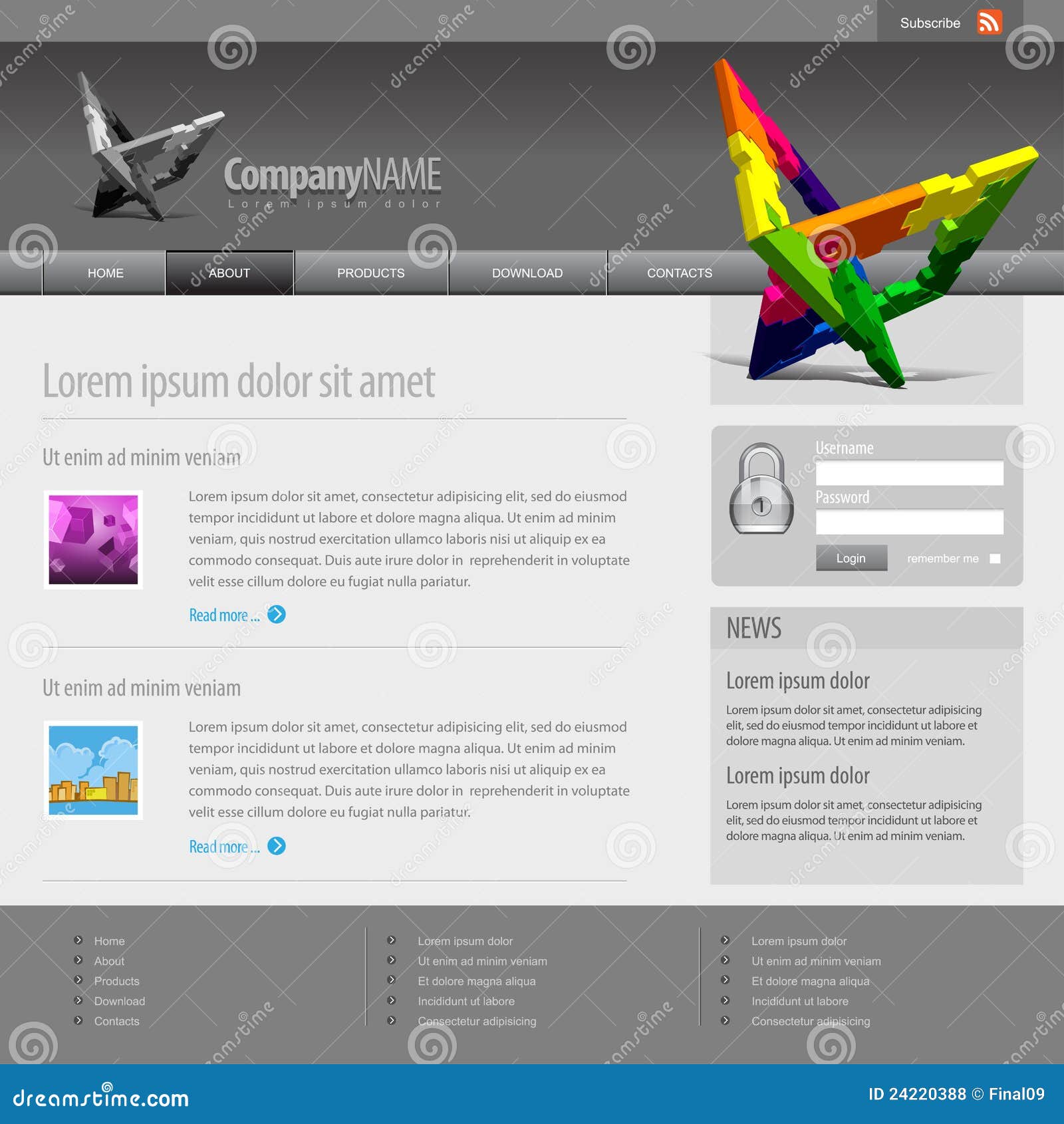 Gray Website Template 960 Grid. Stock Vector - Illustration of editable ...