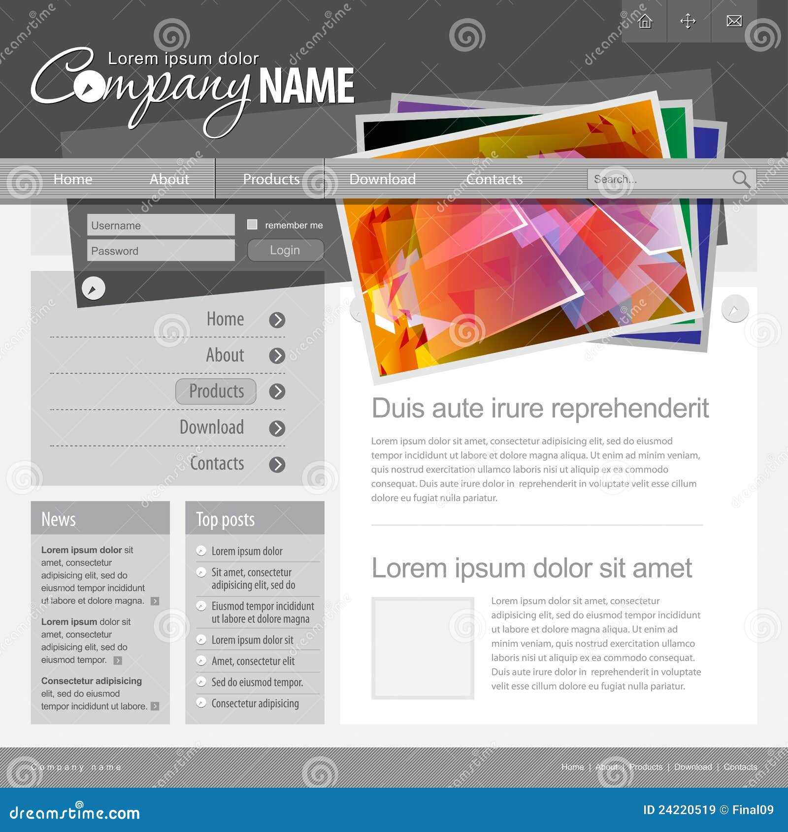 Gray Website Template 960 Grid. Stock Vector - Illustration of design ...