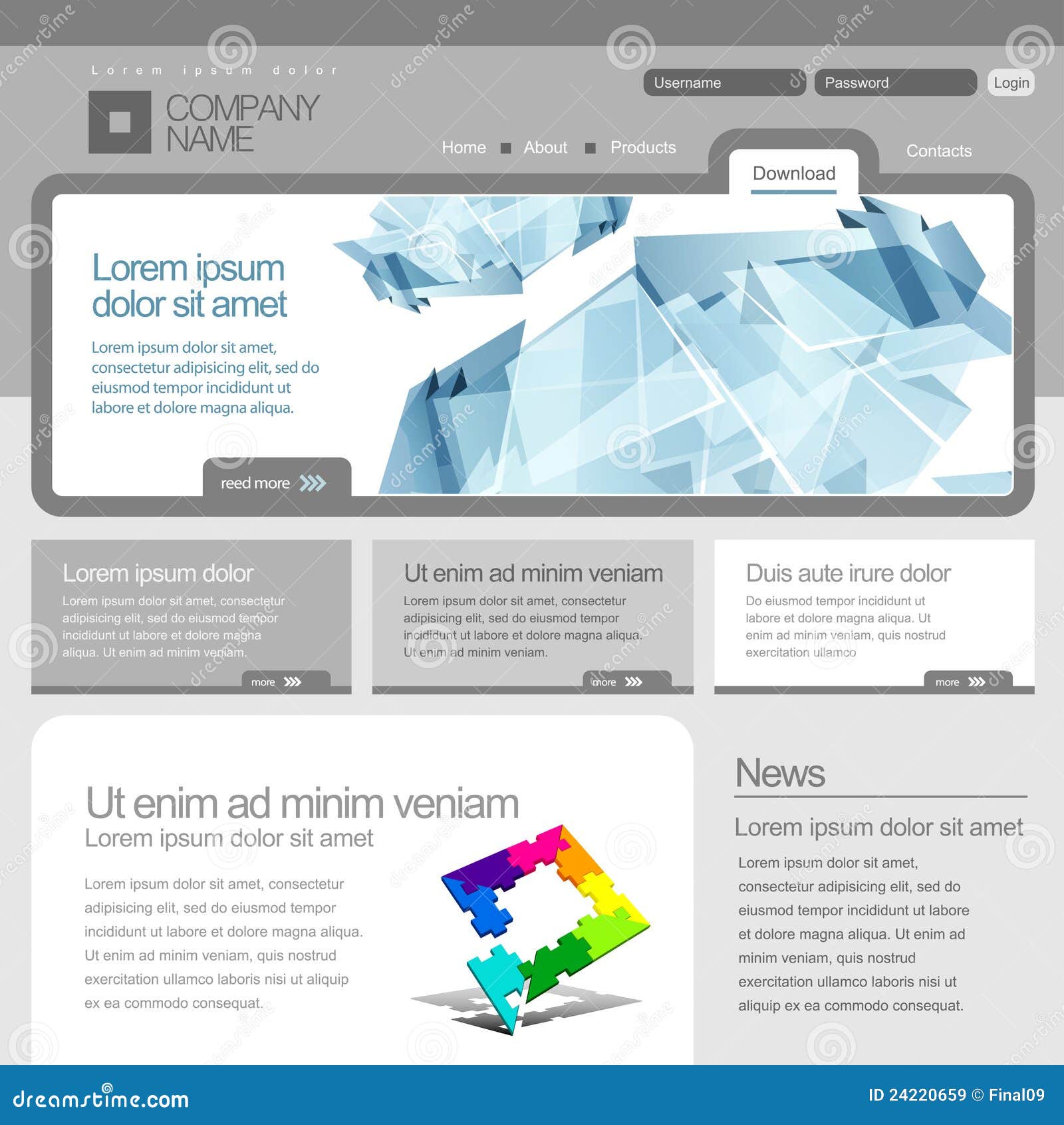 Gray Website Template 960 Grid. Stock Vector - Illustration of desktop ...