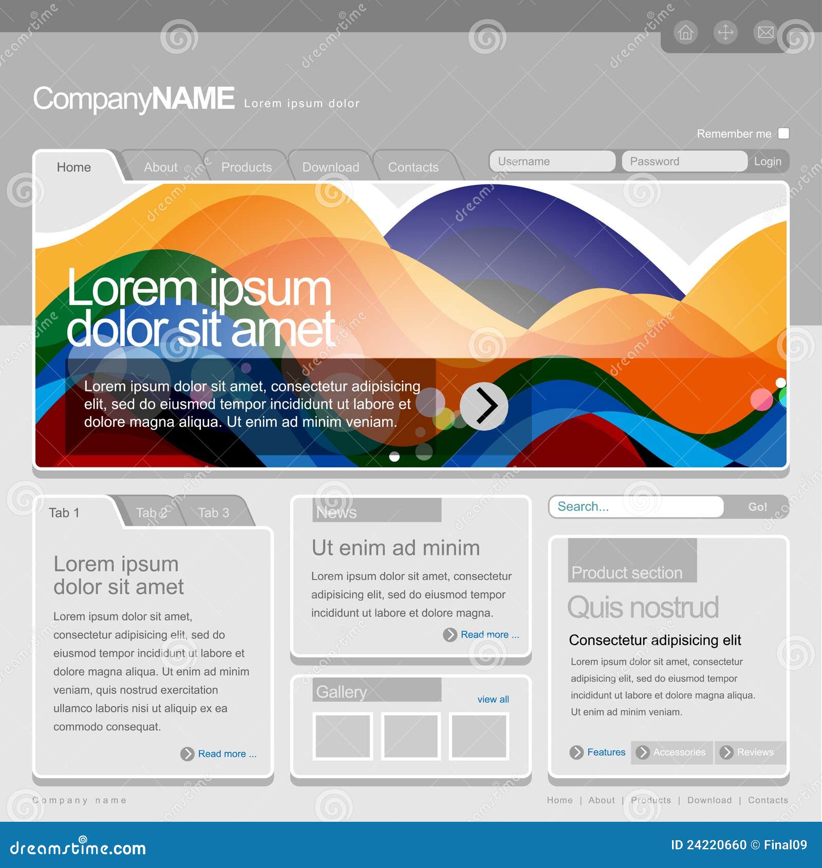 Gray Website Template 960 Grid. Stock Vector - Illustration of layout ...