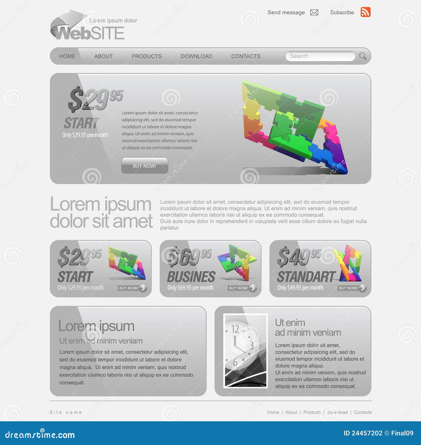 Gray Website Template 960 Grid. Stock Vector - Illustration of modern ...