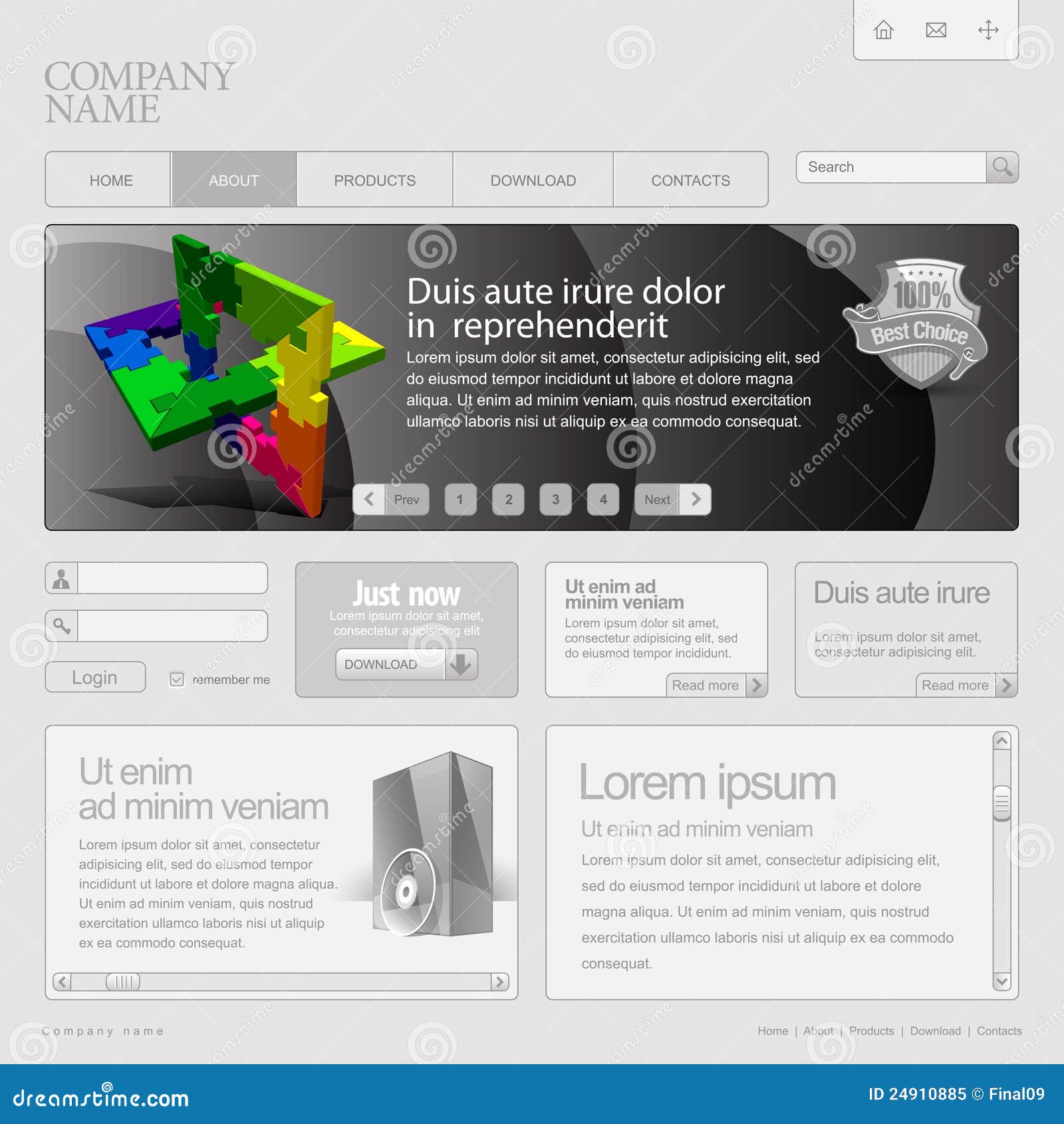 Gray Website Template 960 Grid. Stock Vector - Illustration of computer ...