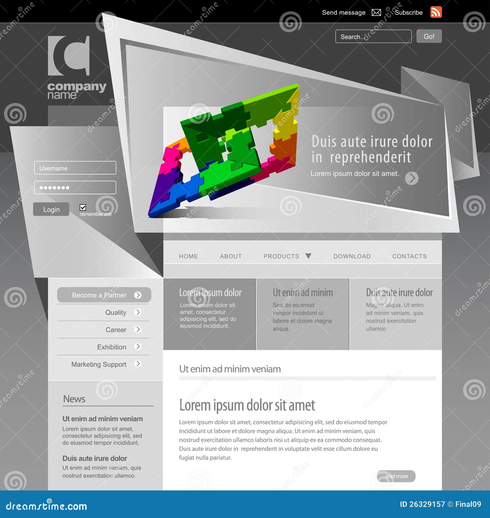 Gray Website Template 960 Grid. Stock Vector - Illustration of style ...