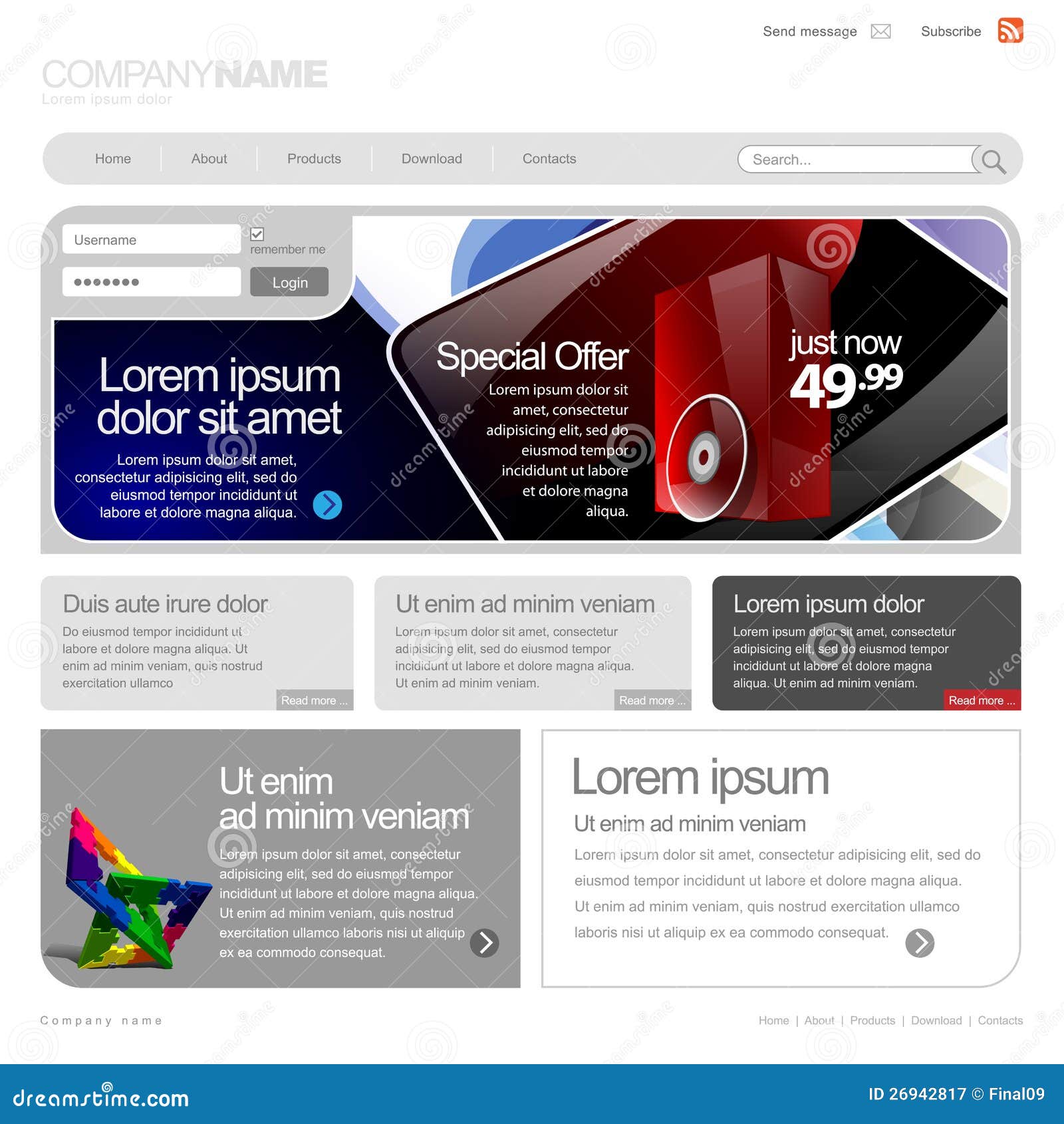 Gray Website Template 960 Grid. Stock Vector - Illustration of style ...