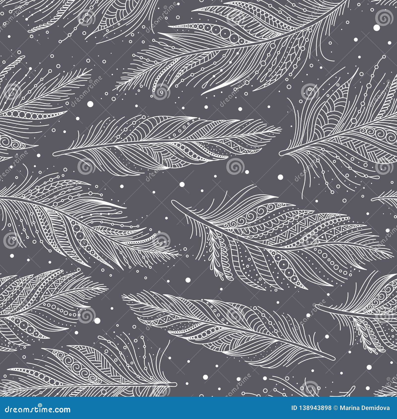 Gray and White Feathers Pattern Hand Drawn Art Stock Vector ...