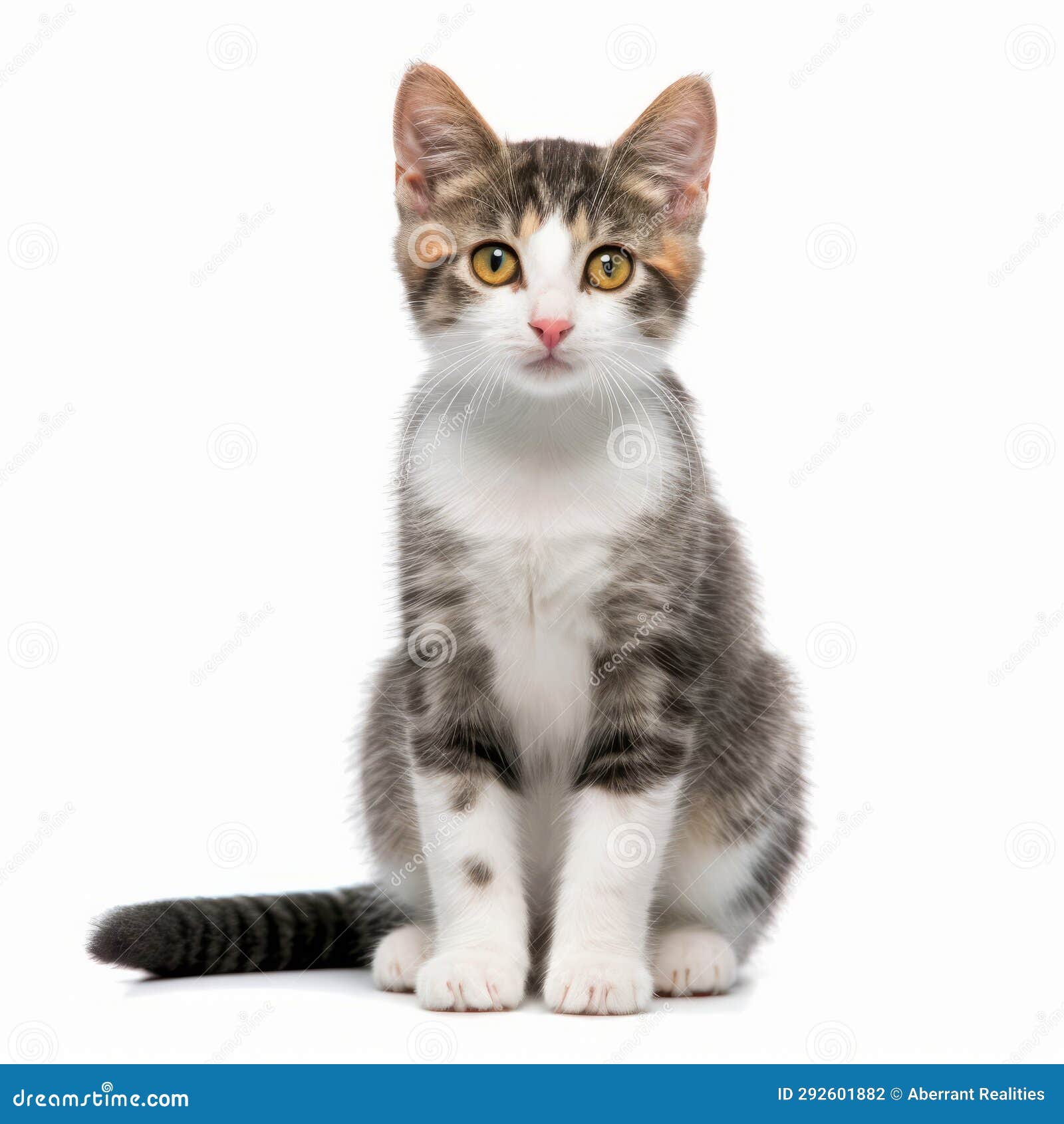 A Gray and White Kitten Sitting in Front of a White Background Stock ...