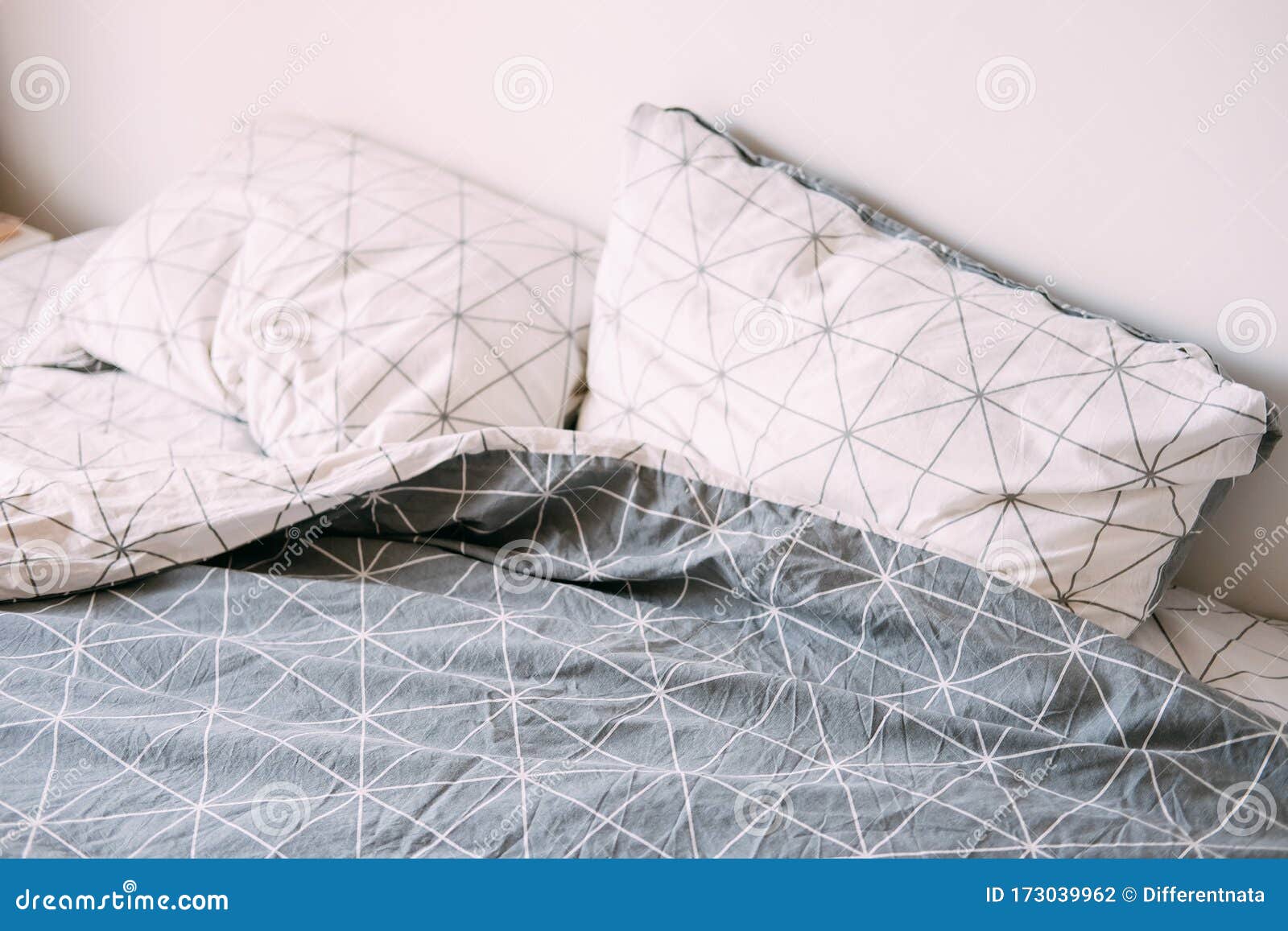 Gray and White Unmade Rumpled Bed Stock Photo - Image of comfortable ...