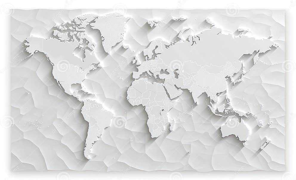 A Gray and White World Map with a Shadow on a White Background Stock ...