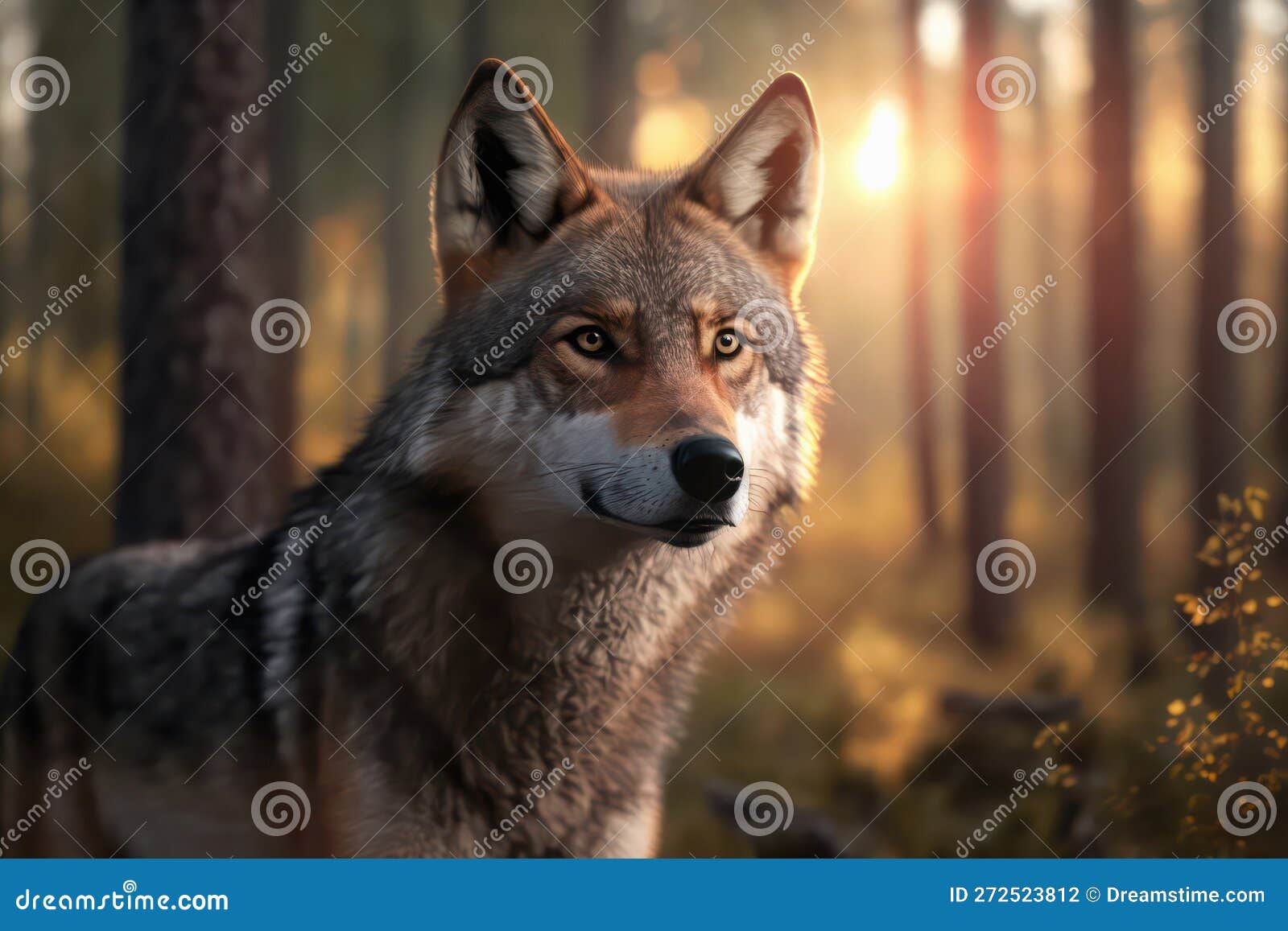 Gray wolf in forest. stock illustration. Illustration of evening ...