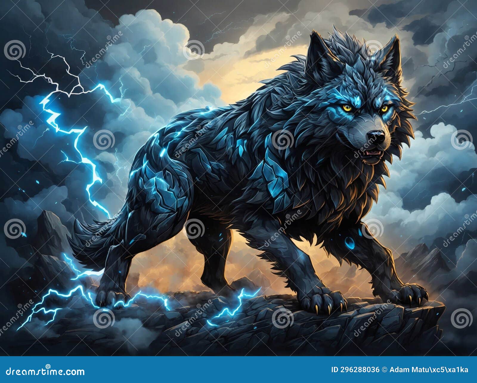 Gray Wolf Howling at Night in Storm Stock Illustration - Illustration ...