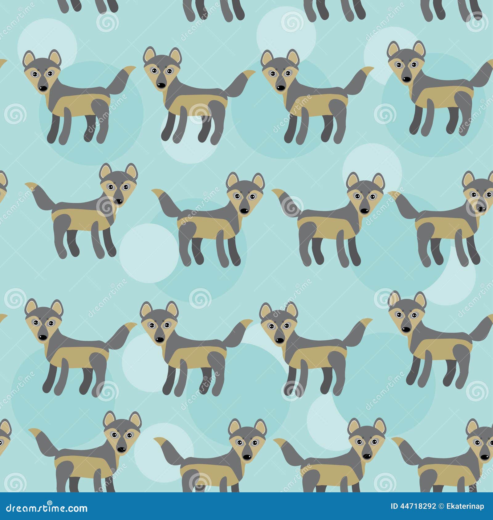 Gray Wolf Seamless Pattern with Funny Cute Animal on a Blue Back Stock ...