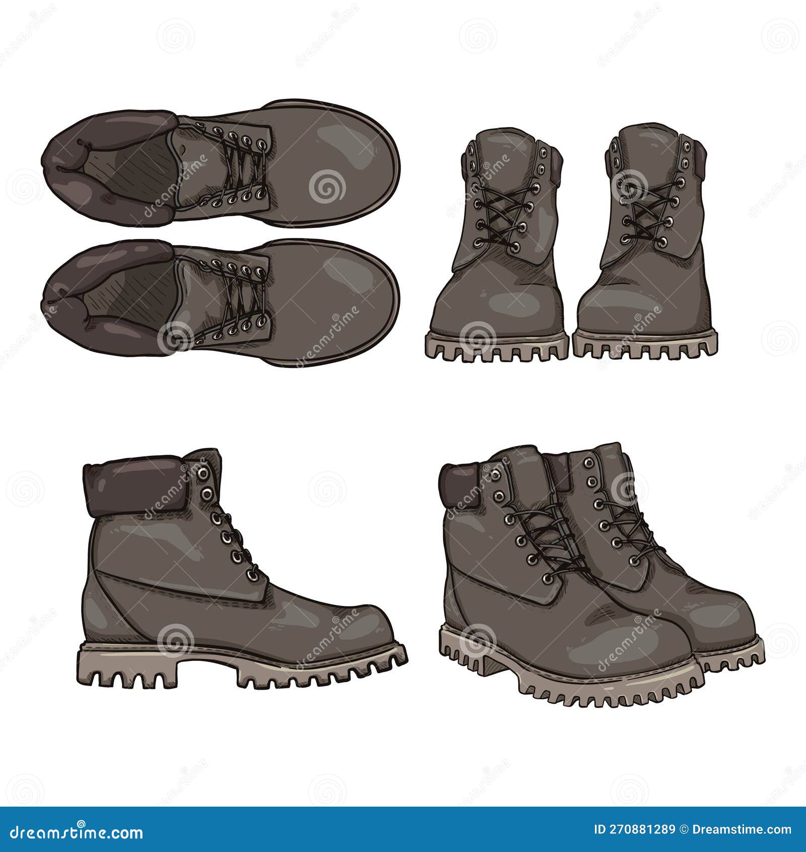 Gray Work Boots. Vector Set of Cartoon Shoes Stock Vector ...