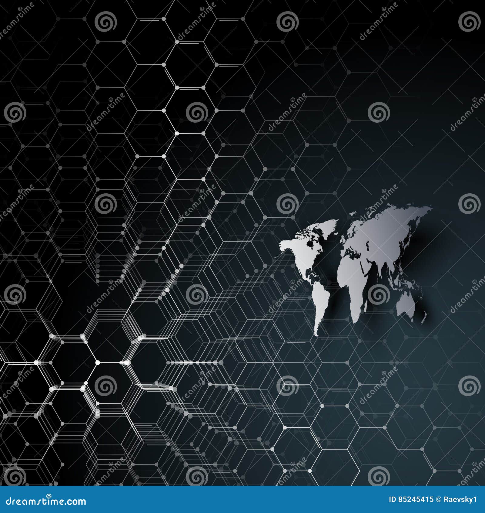 Gray World Map, Connecting Lines And Dots On Black Color Background ...