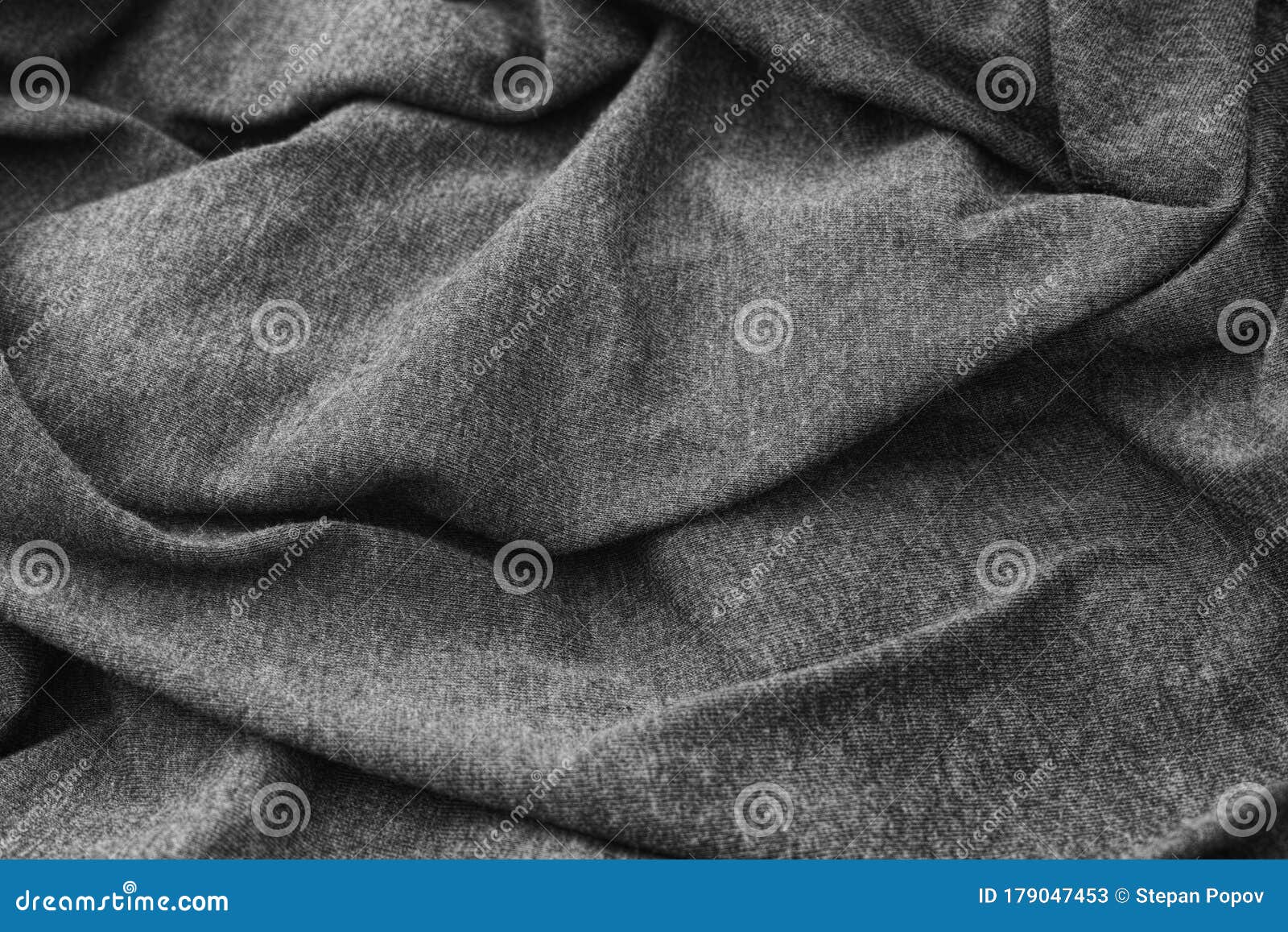 Gray Wrinkled Fabric Texture Background. Black and White Stock Image ...