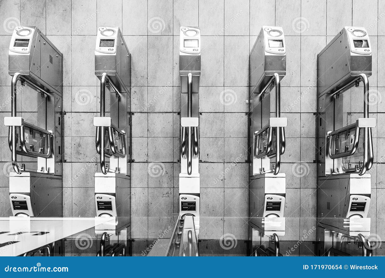 Grayscale Aerial Shot of Automatic Card Scanners in a Train Station ...