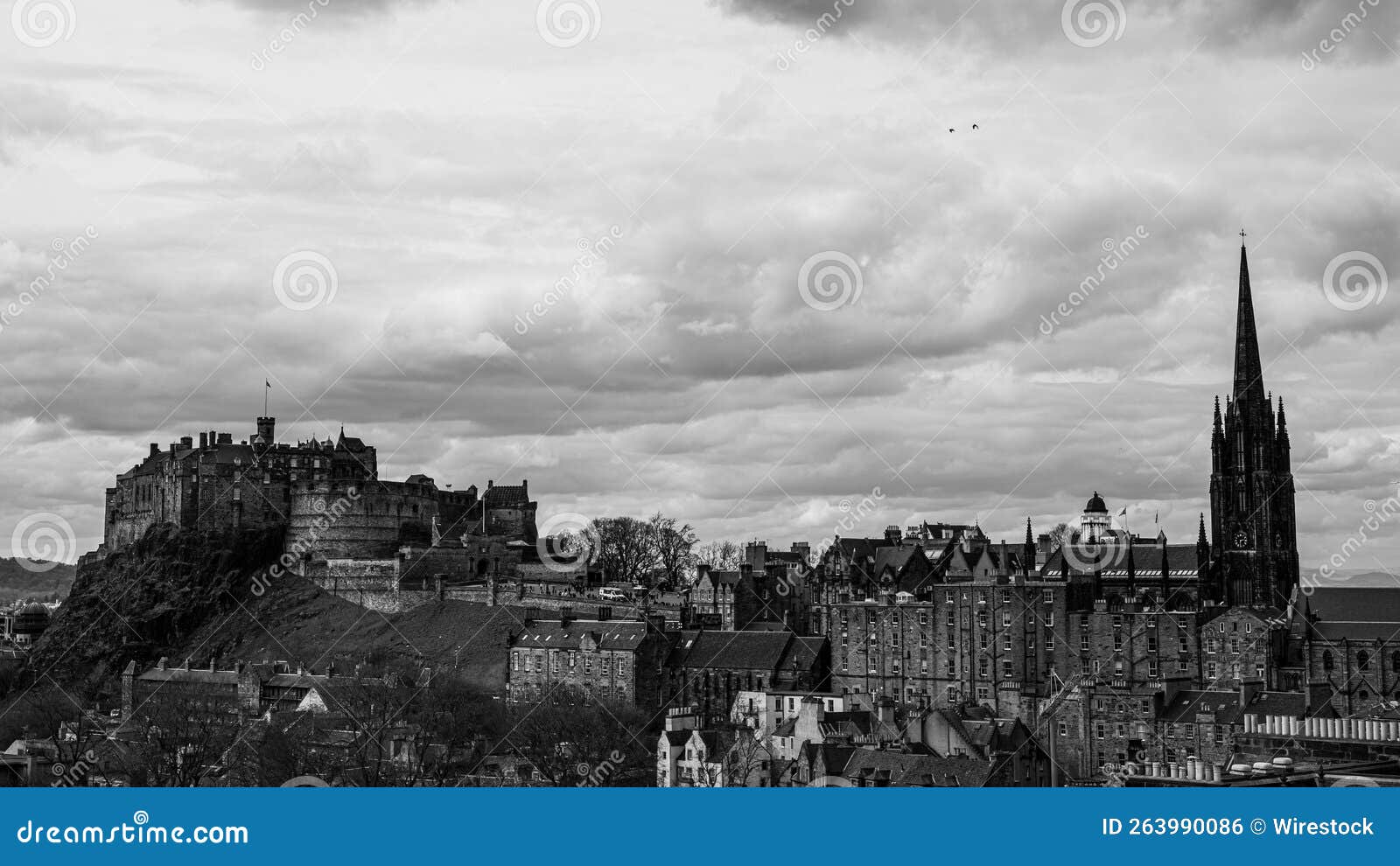 Grayscale of the Ancient Edinburgh on a Cloudy Day Stock Photo - Image ...
