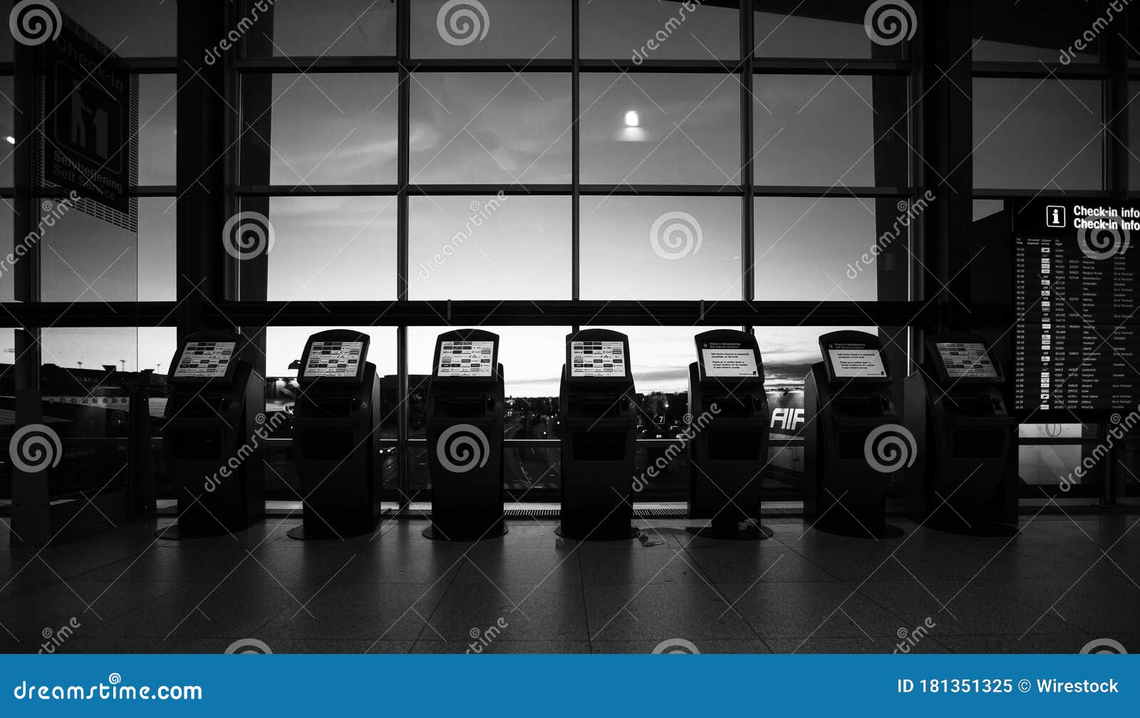 Grayscale Beautiful Shot of Airport Terminals on Moonlight Background ...