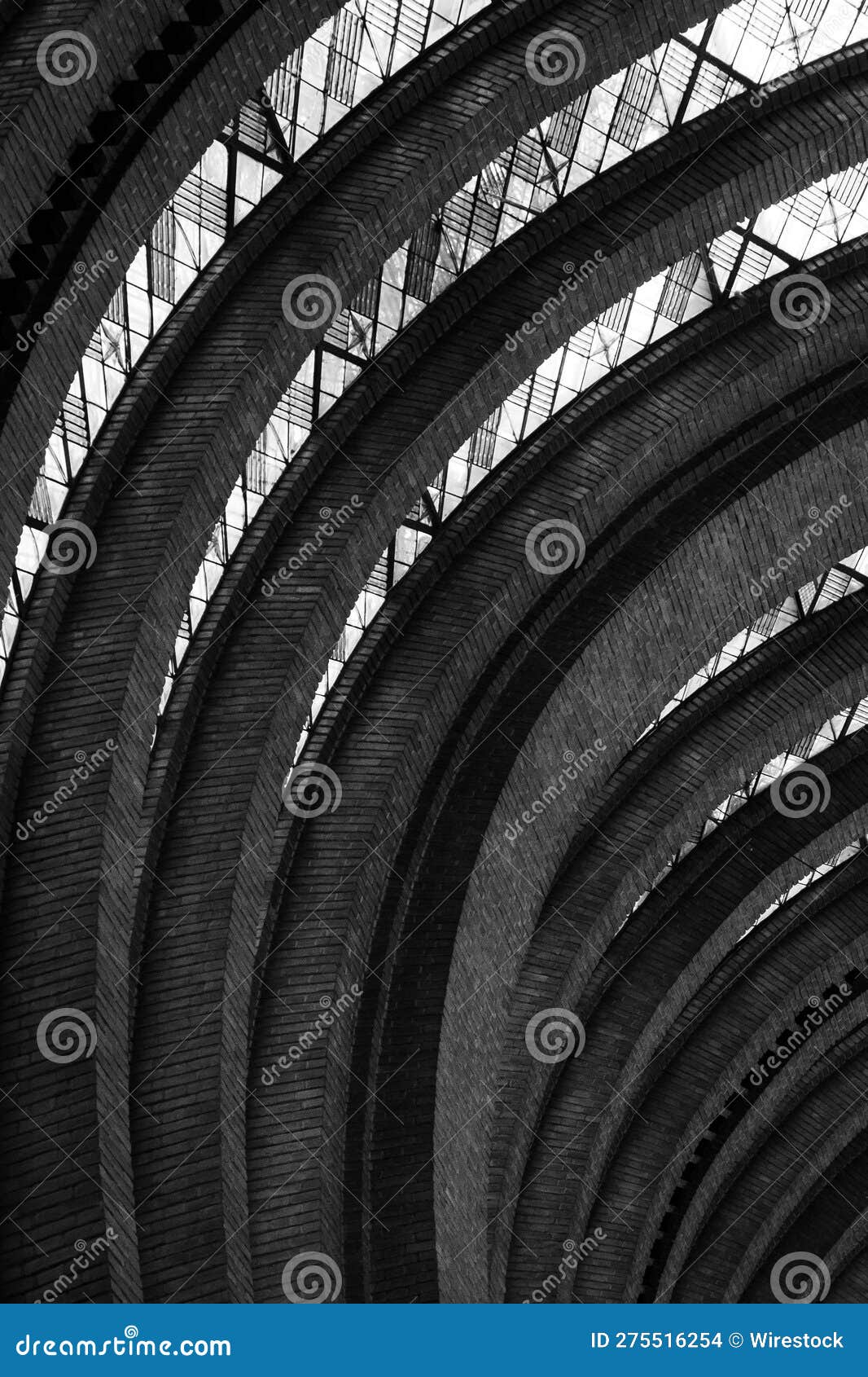 Grayscale of Circular Arched Tunnel with Stained Glass Windows Stock ...