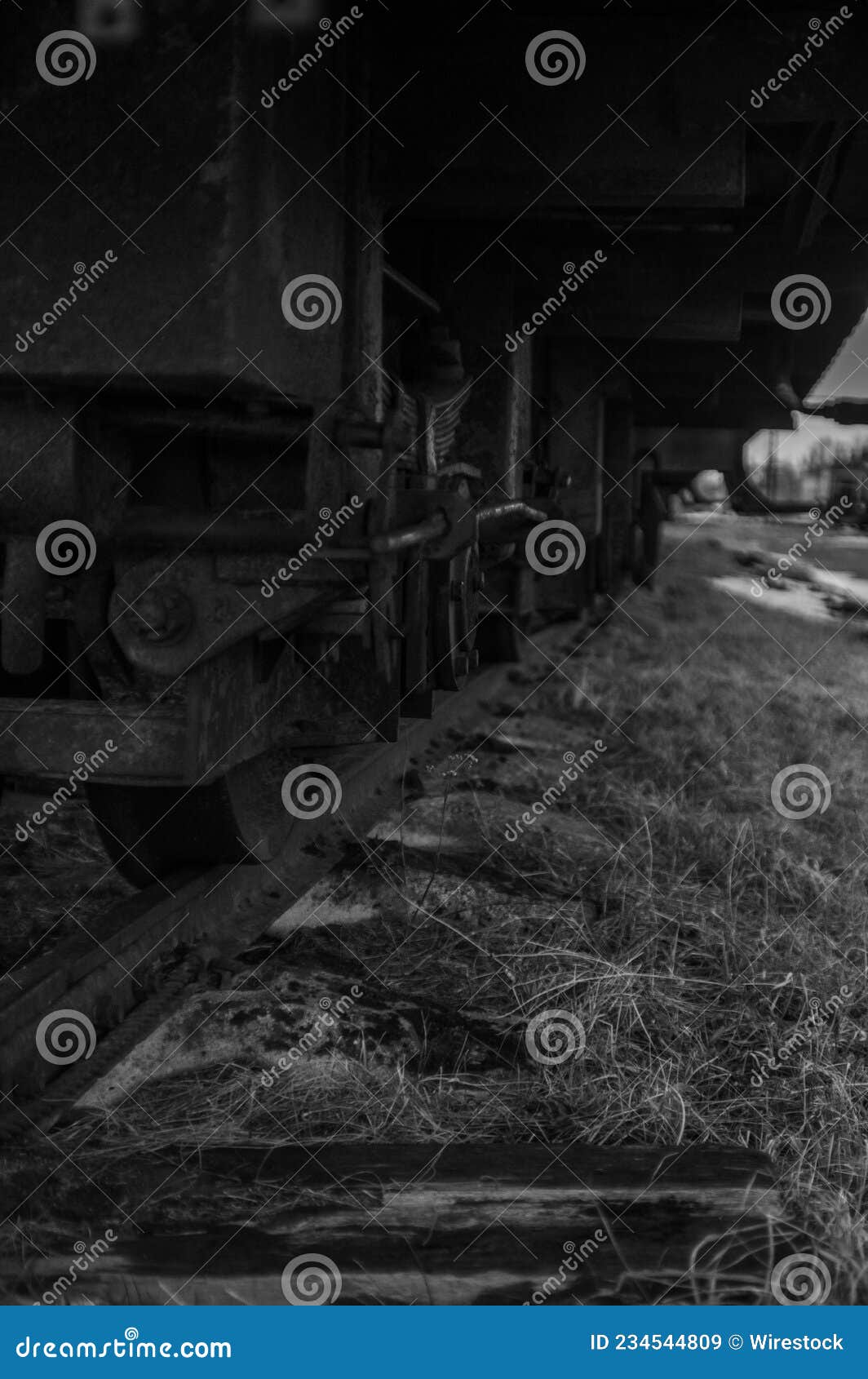 Grayscale Closeup Shot of a Train Stock Image - Image of transportation ...
