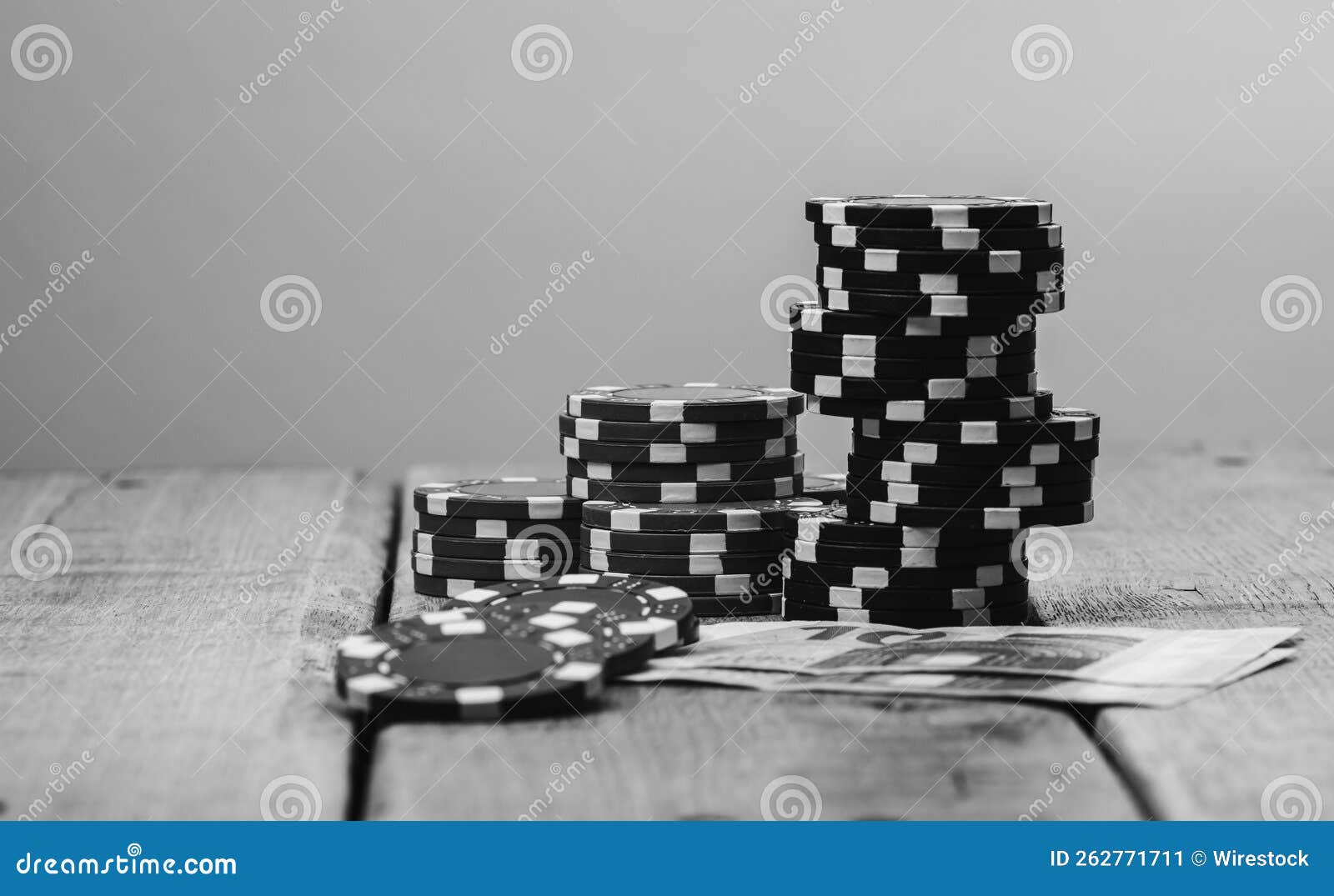 Grayscale Closeup of a Stack of Poker Chips on the Table Stock Image ...