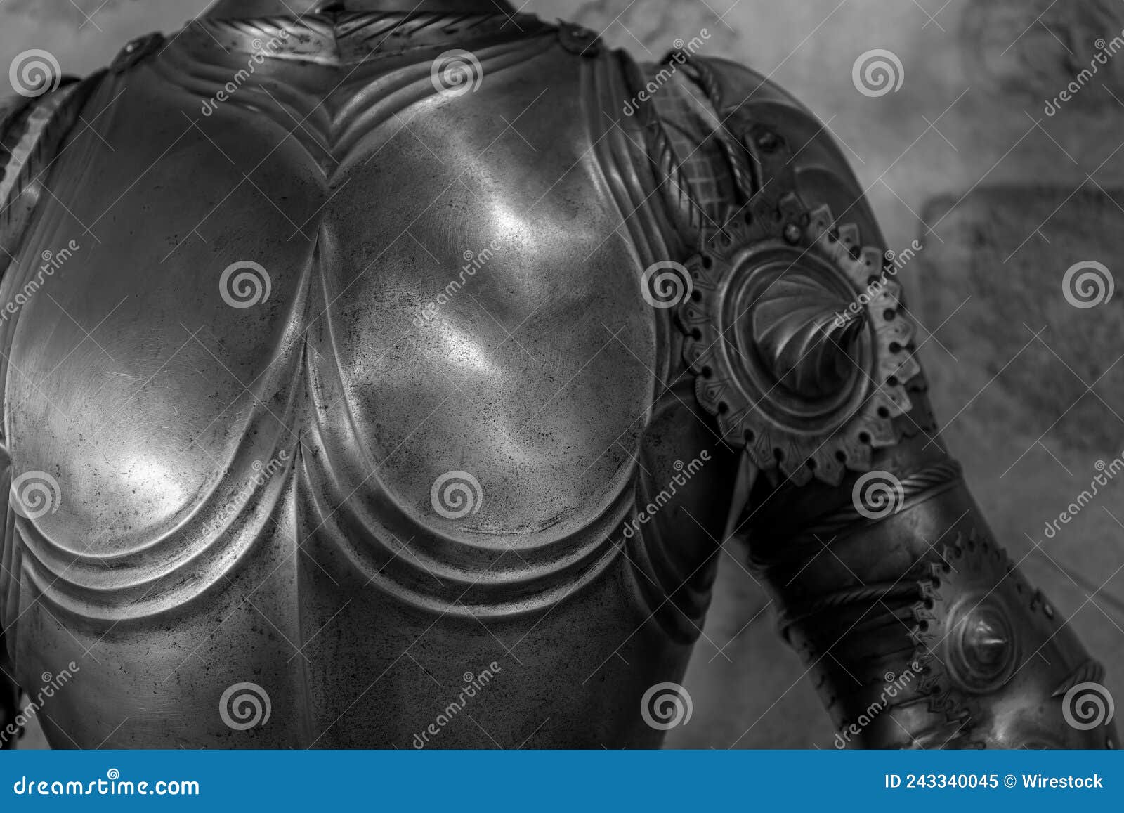 Grayscale Closeup of the Upper Part of the Armor of a Medieval Knight ...