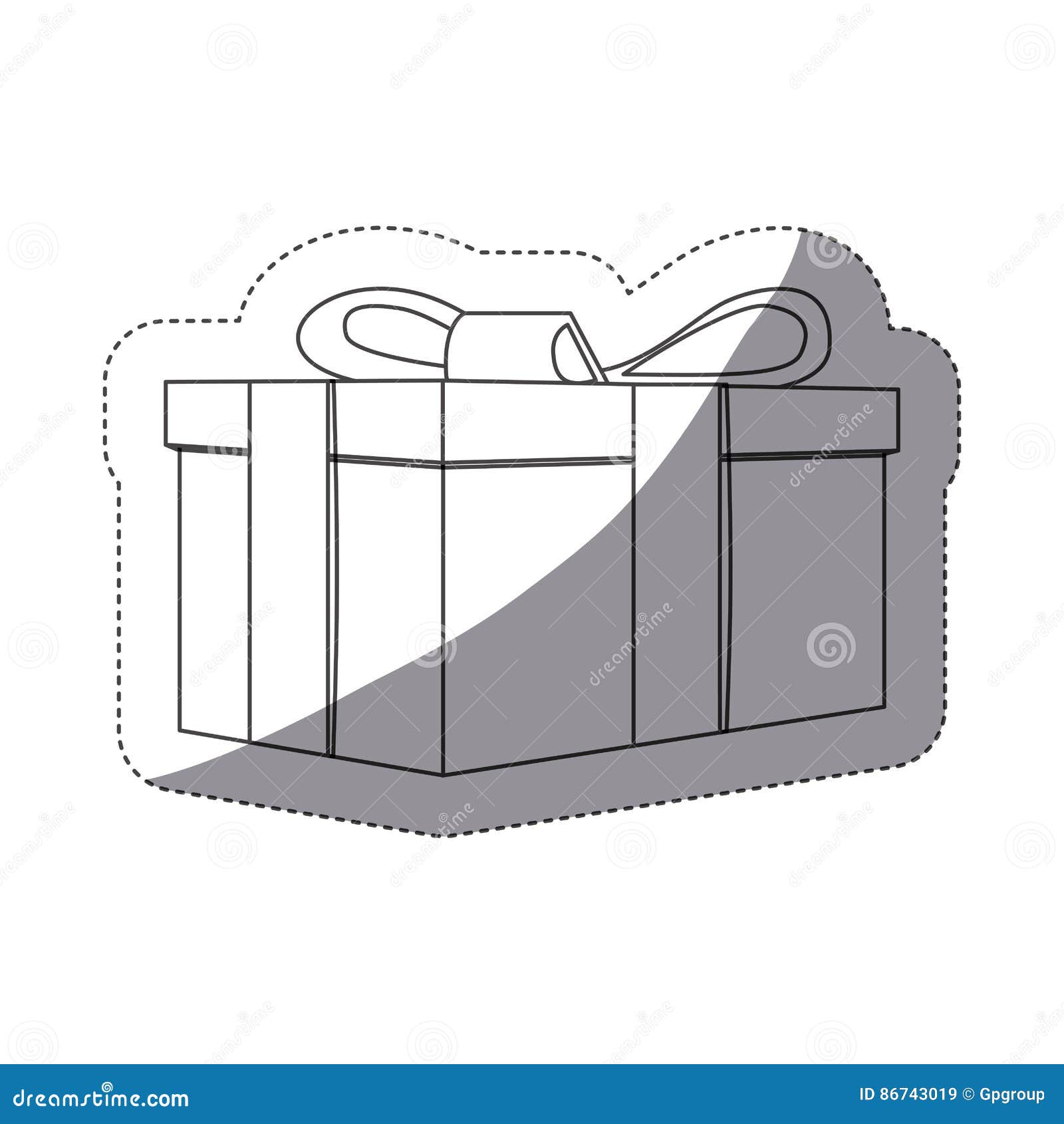 Grayscale Contour Sticker with Rectangular Gift Box Stock Illustration ...