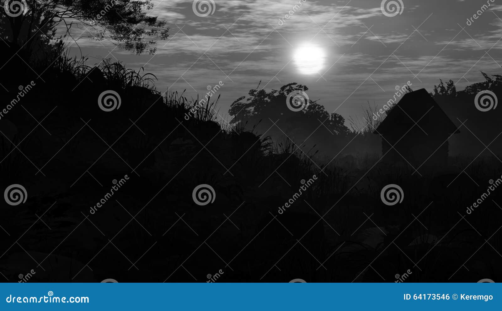 Grayscale Dark Landscape Environment Stock Illustration - Illustration ...