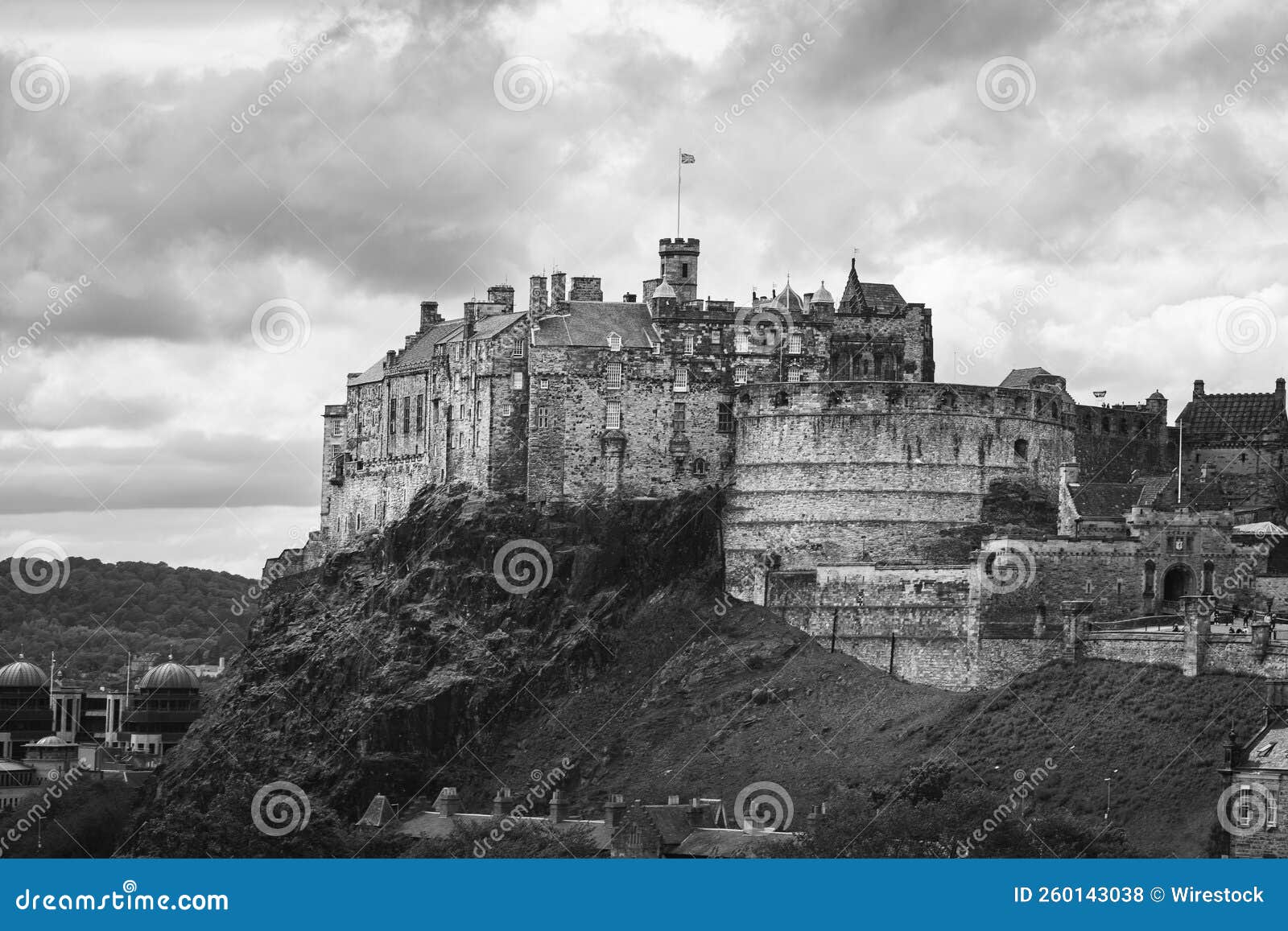 Grayscale of Edinburgh Castle, a Historic Castle in Scotland Stock ...