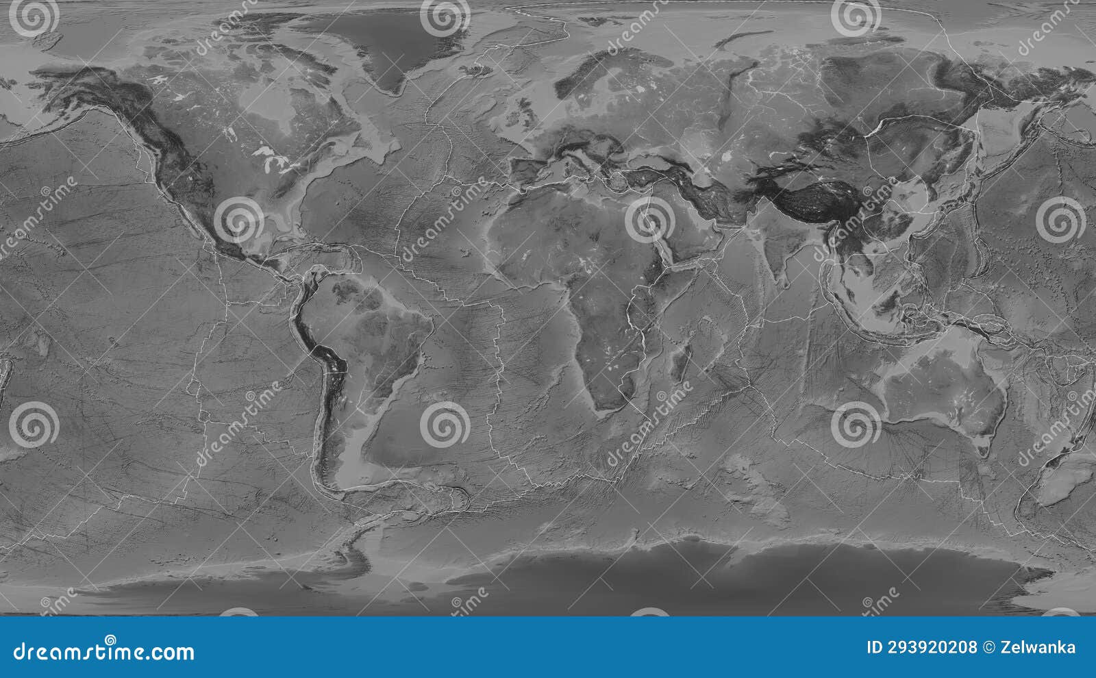 African Plate - Global Map. Patterson Cylindrical. Grayscale Stock ...