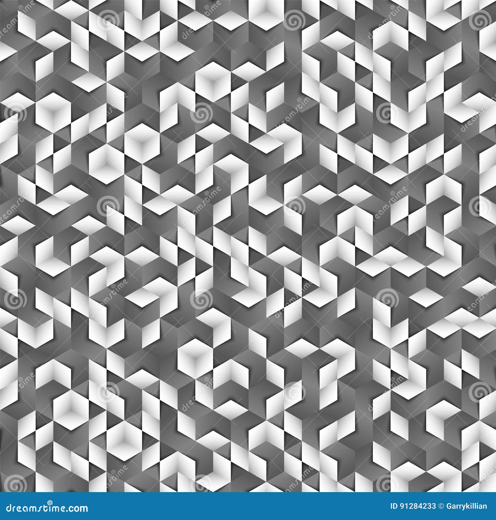 Grayscale Hexagonal Seamless Vector Pattern. Volumetric Hexagon ...