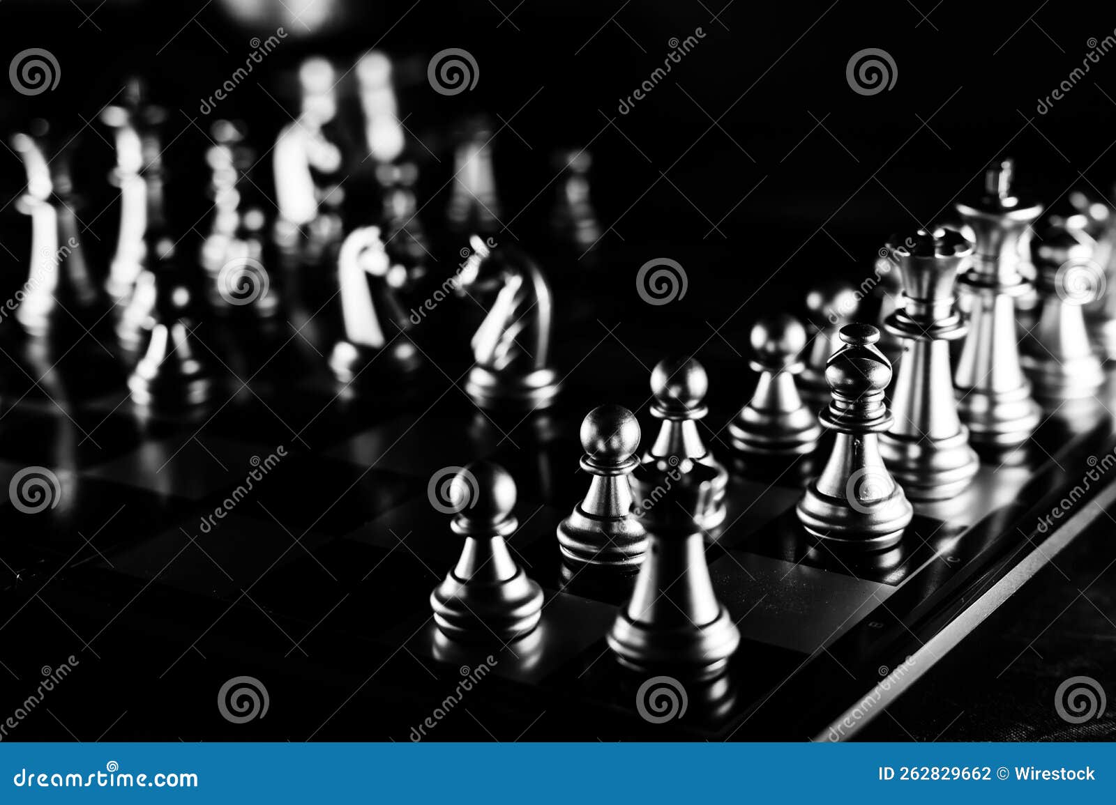 Grayscale High-angle Shot of a Chess Board with the Pieces on Top ...