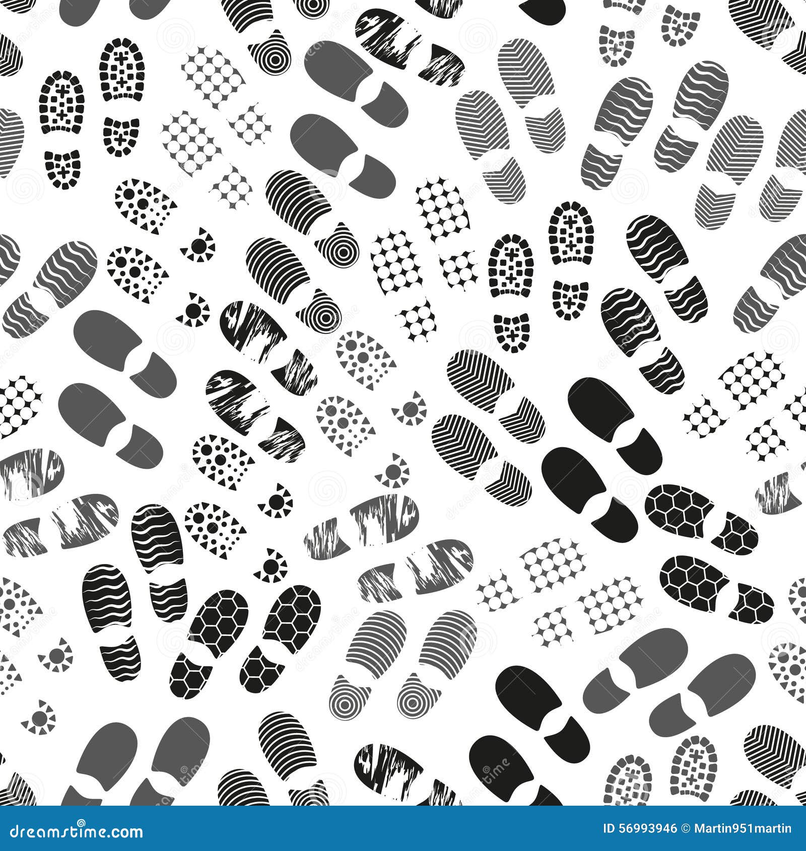 Grayscale Human Shoes Footprint Various Sole Seamless Pattern Eps10 ...