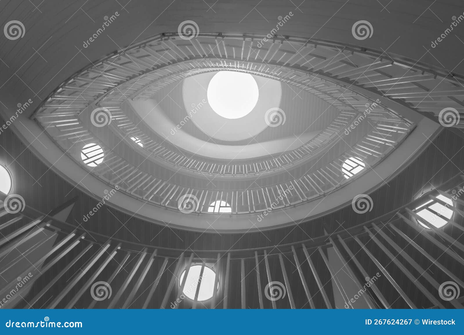 Grayscale of a Library Stairway Designed in the Shape of an Eye Stock ...