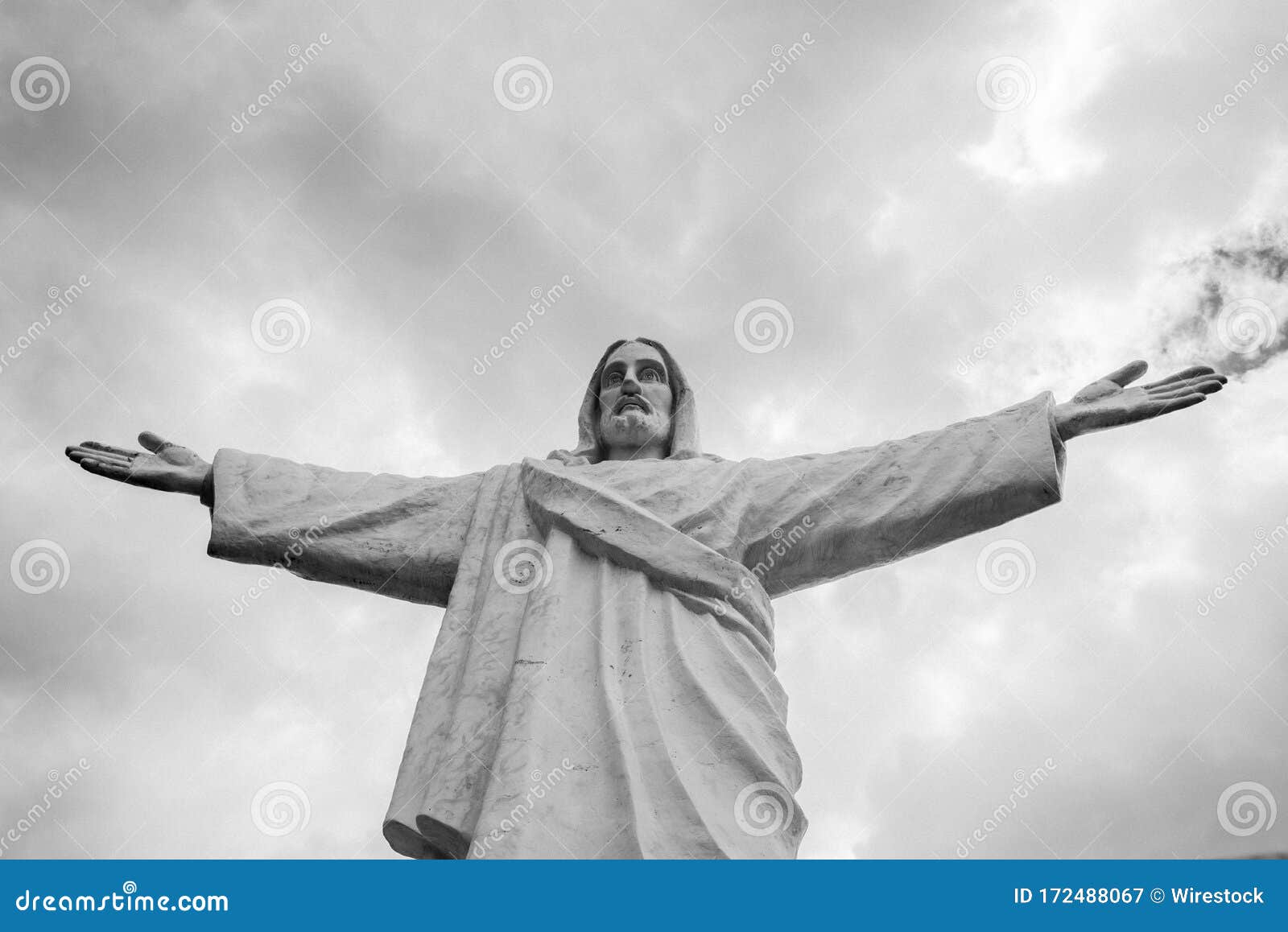 Grayscale Low Angle Shot the Christ Statue Under a Cloudy Sky Stock ...