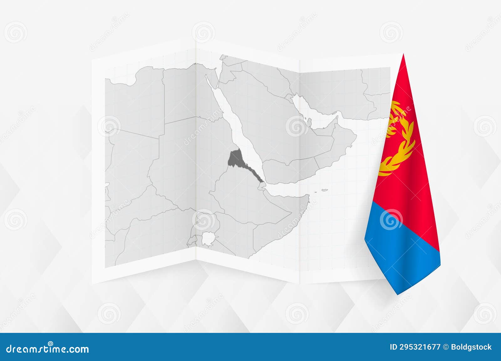 A Grayscale Map Of Eritrea With A Hanging Eritrean Flag On One Side