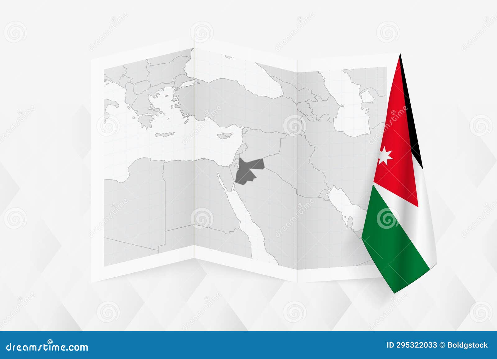 A Grayscale Map of Jordan with a Hanging Jordanian Flag on One Side ...