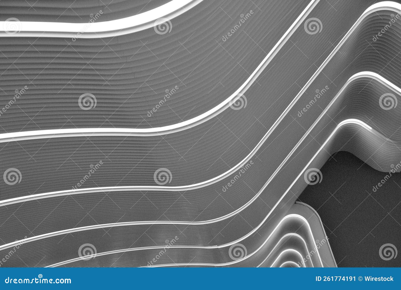 Grayscale of Modern Design of a Wall with Curvy Light Lines Stock Image ...