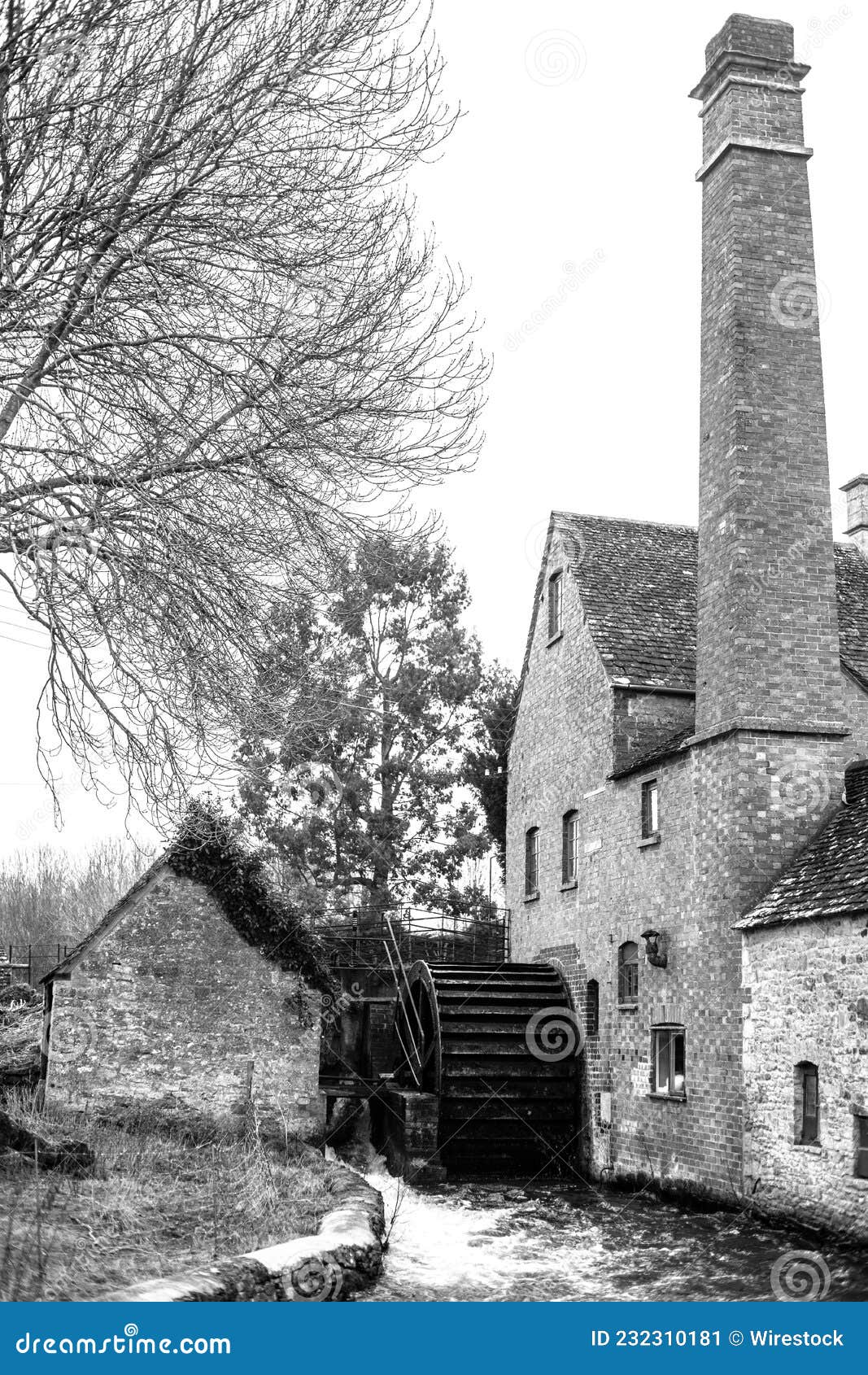 Grayscale of an Old Mill in the Cotswolds Village, England Editorial ...