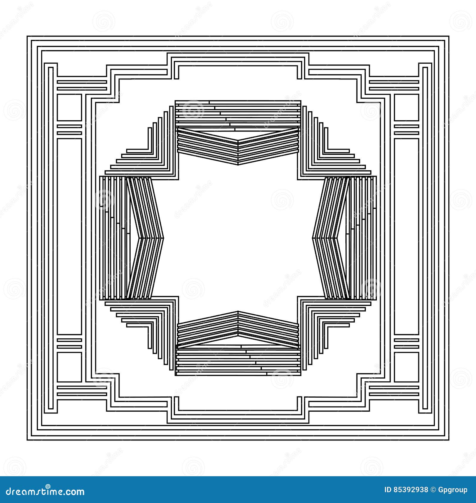 Grayscale Pattern with Art Deco Frame Stock Illustration - Illustration ...