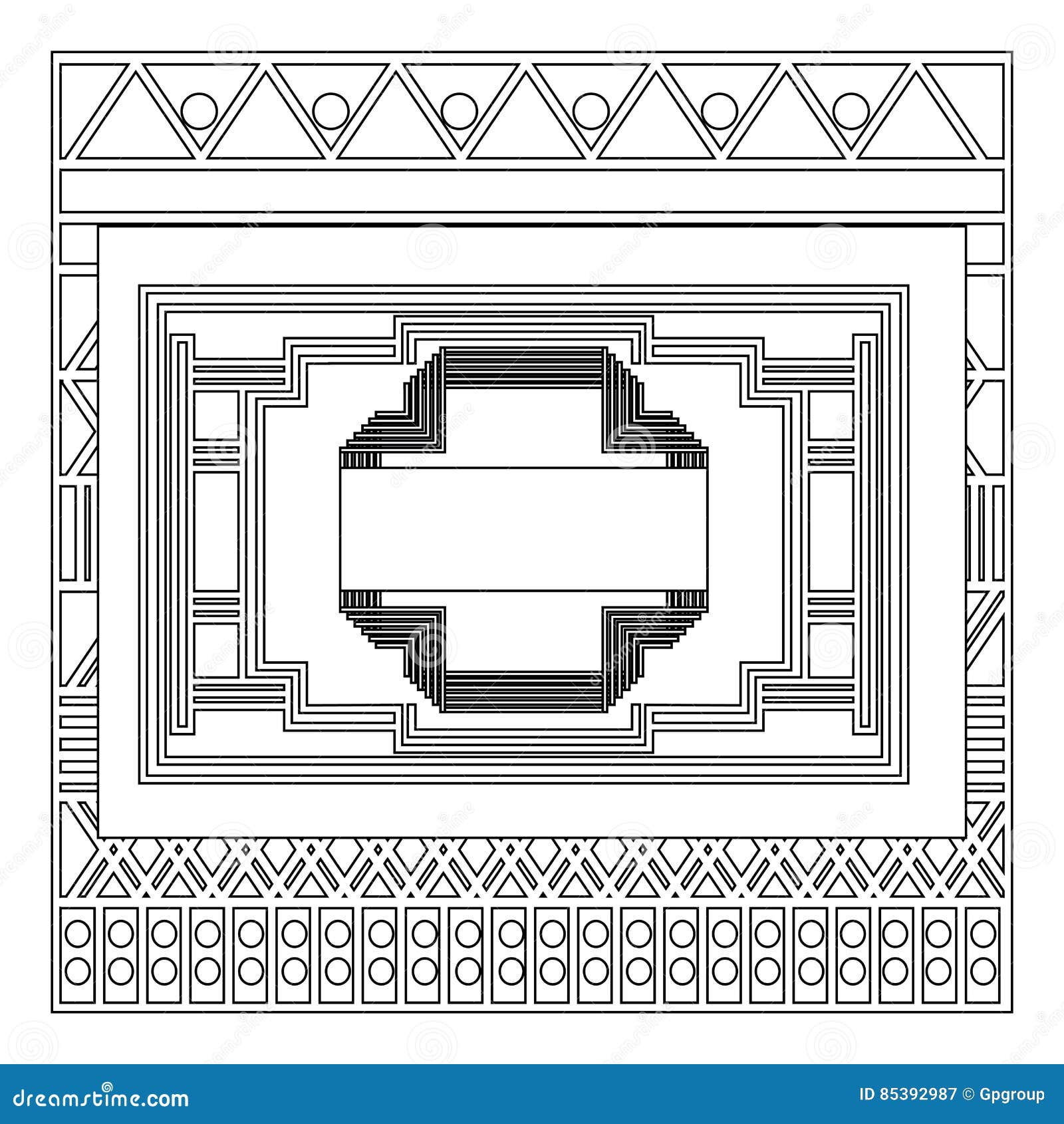 Grayscale Pattern with Art Deco Frame Stock Illustration - Illustration ...